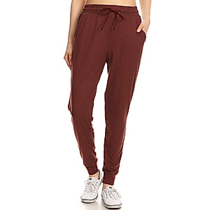 Leggings Depot Womens Relaxed fit Jogger Pants - Track Cuff Sweatpants with Pockets, Marsala, Large