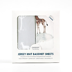 Stretch Ultra Soft Fitted Bassinet Sheet Set 2 Pack, Universal Fit for Bassinets Baby Cradle Moses Basket Oval Rectangle Mattress Safe and Snug, Pretty African Savannah Animals Pattern