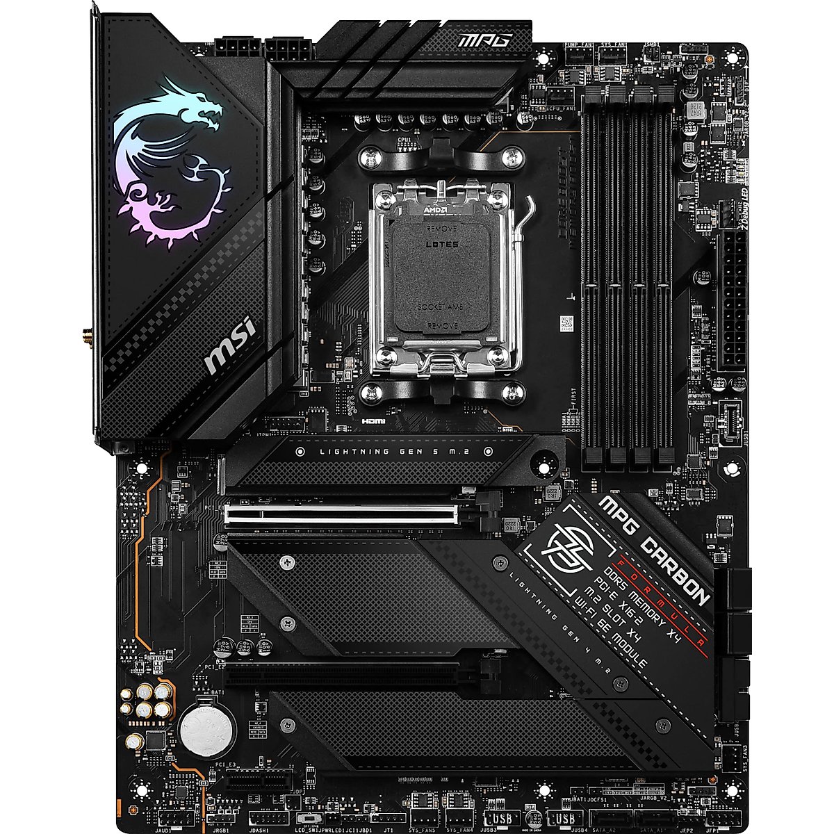 MSI MPG B650 Carbon WiFi Gaming Motherboard (AMD AM5, ATX, DDR5, PCIe 4.0, M.2, SATA 6Gb/s, USB 3.2 Gen 2, HDMI/DP, Wi-Fi 6E, AMD Ryzen 7000 Series Desktop Processors)