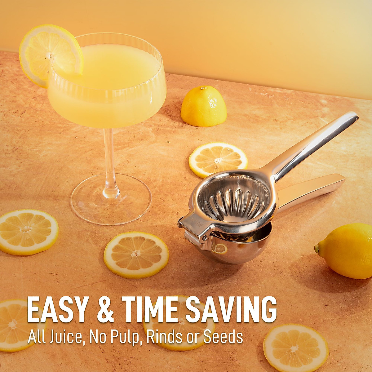 Zulay Lemon Squeezer Stainless Steel with Premium Heavy Duty Solid Metal Squeezer Bowl and Food Grade Silicone Handles - Large Manual Citrus Press Juicer and Lime Squeezer Stainless Steel