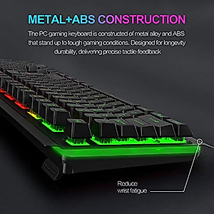 NPET K510 Gaming Keyboard, Wired LED Backlit Computer Keyboard with Ergonomic Wrist Rest, 12 Multimedia Keys & 19 Keys Anti-ghosting USB Full Size Rainbow Keyboard for Laptop/Desktop/PC