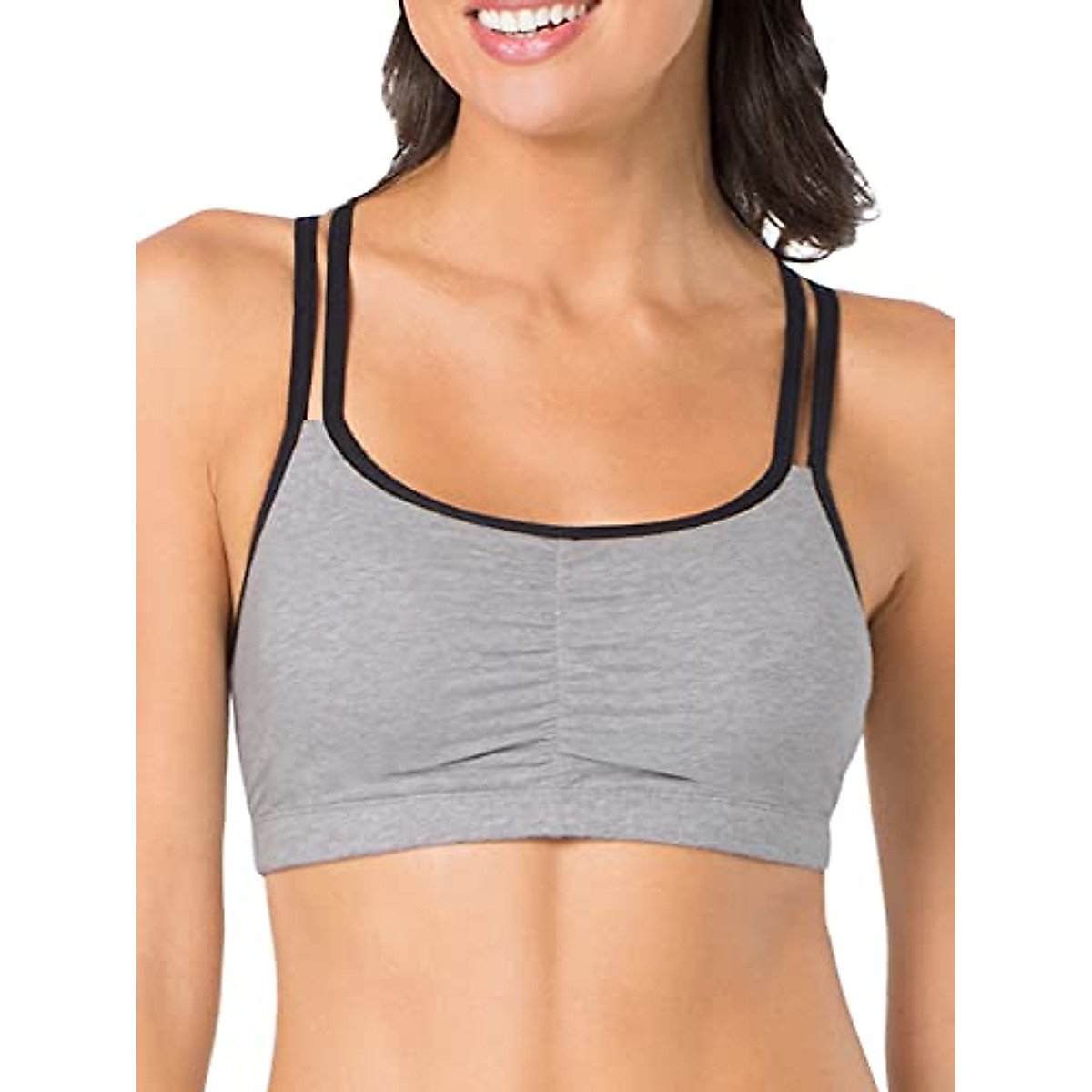 Fruit of The Loom Womens Spaghetti Strap Cotton Pull Over 3 Pack Sports Bra, Grey With Black/White/Black Hue, 38