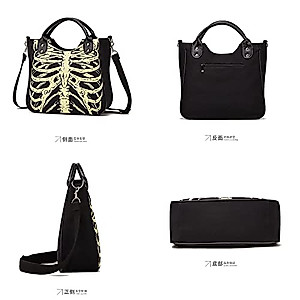 Vintage women's tote bag Canvas luminous handbag Fashion punk tote bag Gothic handbag shoulder bag (black)