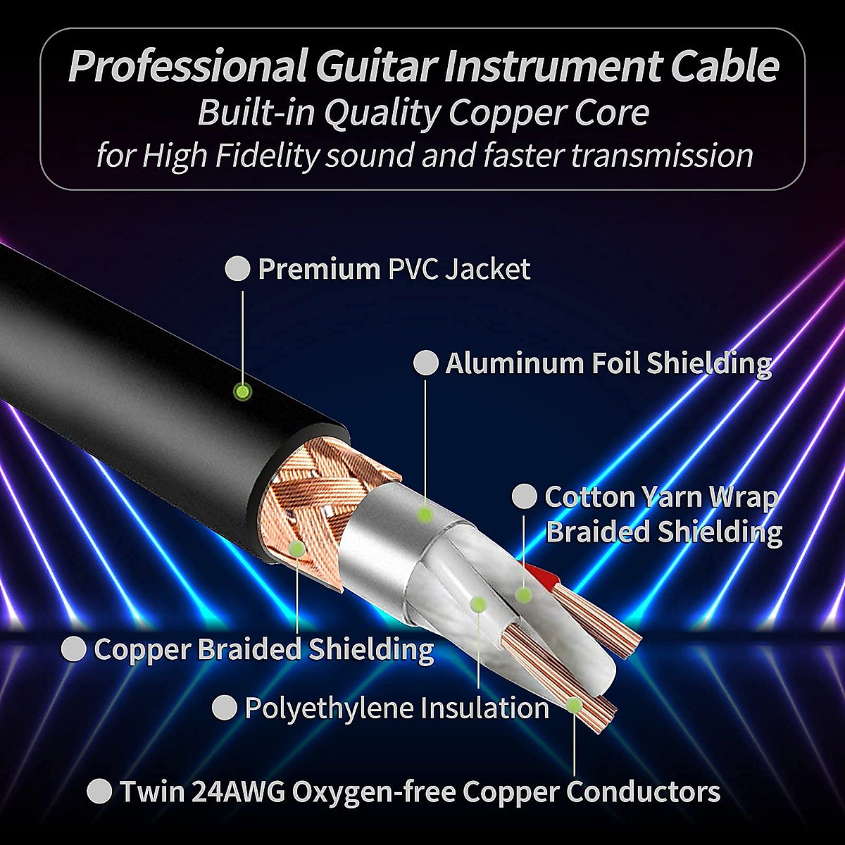 ARLX Guitar Cable 10 Feet Professional Guitar Amp Cord 1/4 inch Instrument Cable, Electric Bass Guitar Cable