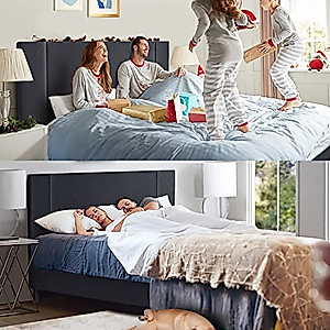 ASECAM Queen Size Bed Frame, Black Velvet Upholstered Platform Bed with Full Headboard, Mattress Foundation, Strong Wood Slat Support Bed Frames, No Box Spring Needed, Noise Free,Easy Assembly