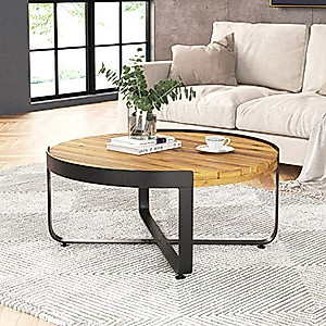 Christopher Knight Home Tracy Outdoor Modern Industrial Acacia Wood Coffee Table, Teak Finish, Black