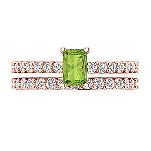 Clara Pucci 1.38ct Emerald Round Cut Pave Solitaire W/Accent Genuine Green Peridot Statement Bridal Ring Band Set 14k Rose Gold 10
