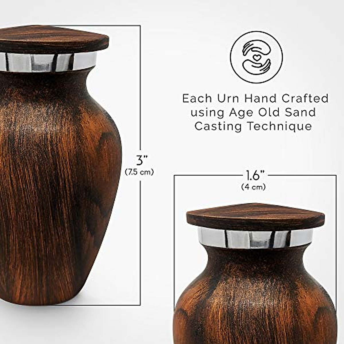 Small Keepsake Cremation Urn For Human Ashes With Wood Grain Finish Choose From 4 Unique Woodgrains Mini Metal Sharing Personal Funeral Urn for Pet or Human Ashes (Red Cherry)