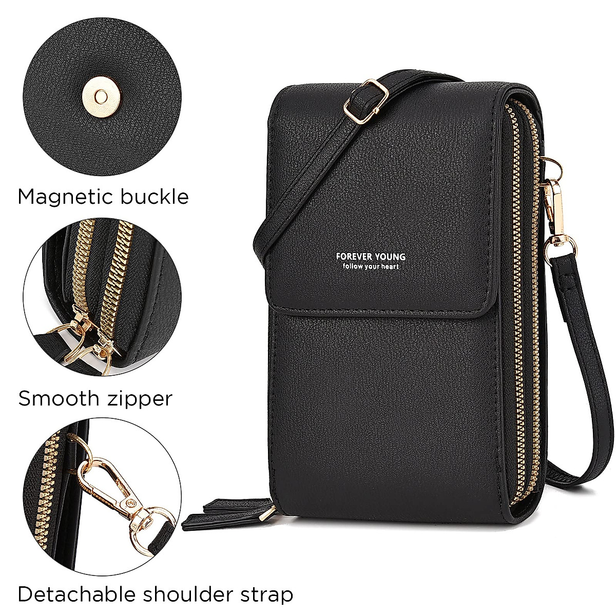 Women Crossbody Wallet Purse with Phone Holder Lightweight Touch Screen Bag Purse PU Leather RFID Blocking Purse