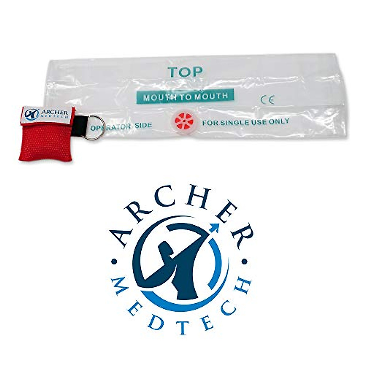 CPR Mask for Pocket or Key Chain, CPR Emergency Face Shield with One-Way Valve Breathing Barrier for First Aid or AED Training, Archer MedTech (25)