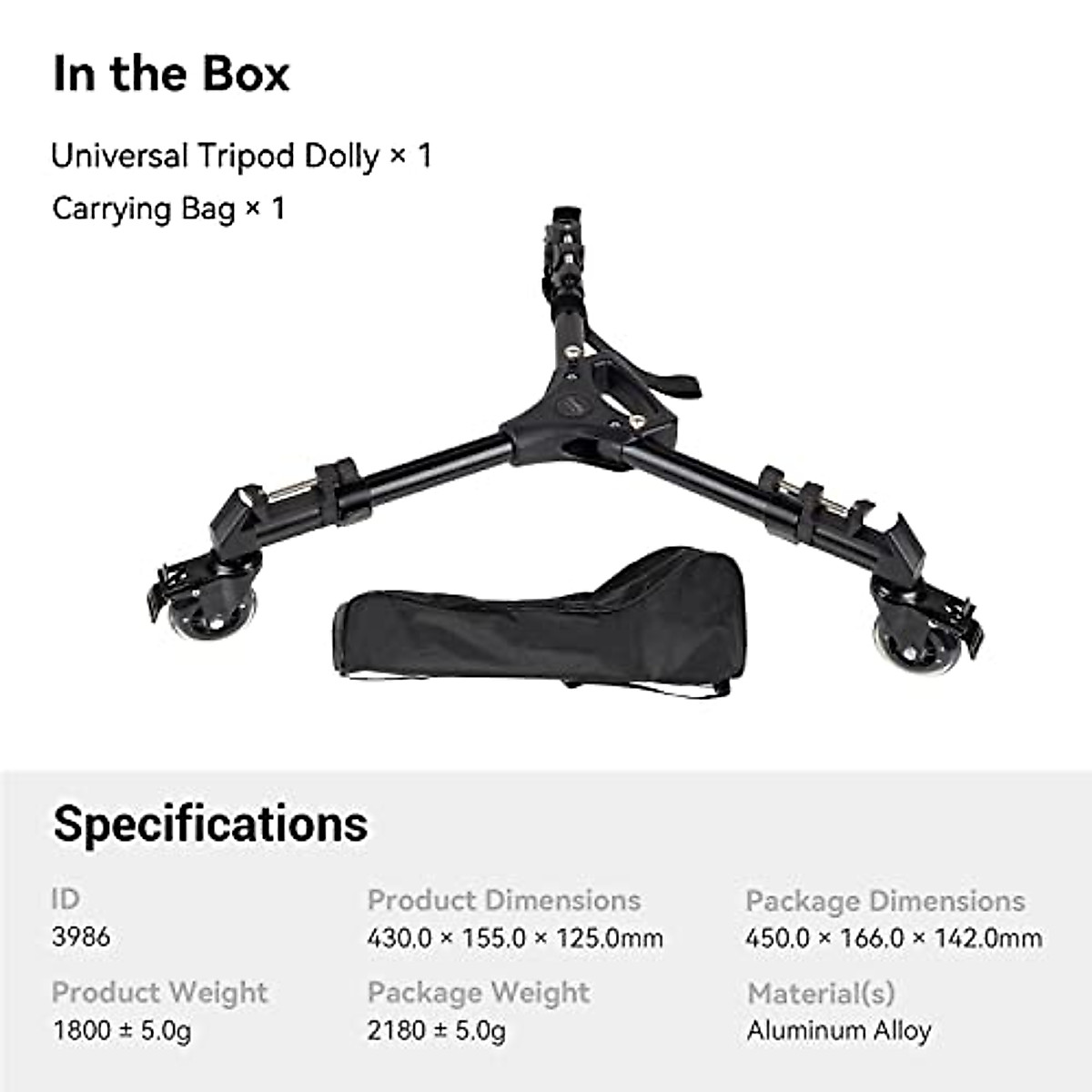 SmallRig Universal Photography Tripod Dolly, Heavy Duty with 3" Rubber Wheels, Adjustable Legs and Carry Bag, 33 lbs Capacity Tripod Wheels for Canon for Sony Cameras Camcorder Video Lighting- 3986