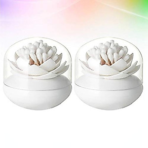 DOITOOL 2 Pcs Qtips Holder Canisters Lotus Flower Shaped Cotton Swab Holder Cotton Bud Toothpick Dispenser with Lid for Home Kitchen