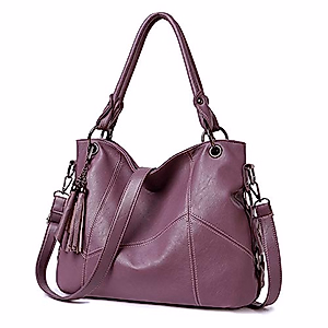 Women Handbag Tassel Soft PU Leather Big Bag Diagonal Purses Shoulder Bag Purple