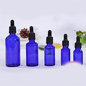 AkoMatial Transparent Empty Amber Glass Dropper Bottles Essential Oil Liquid Aromatherapy with Tapered Dropper Cap Tool Blue 30ml