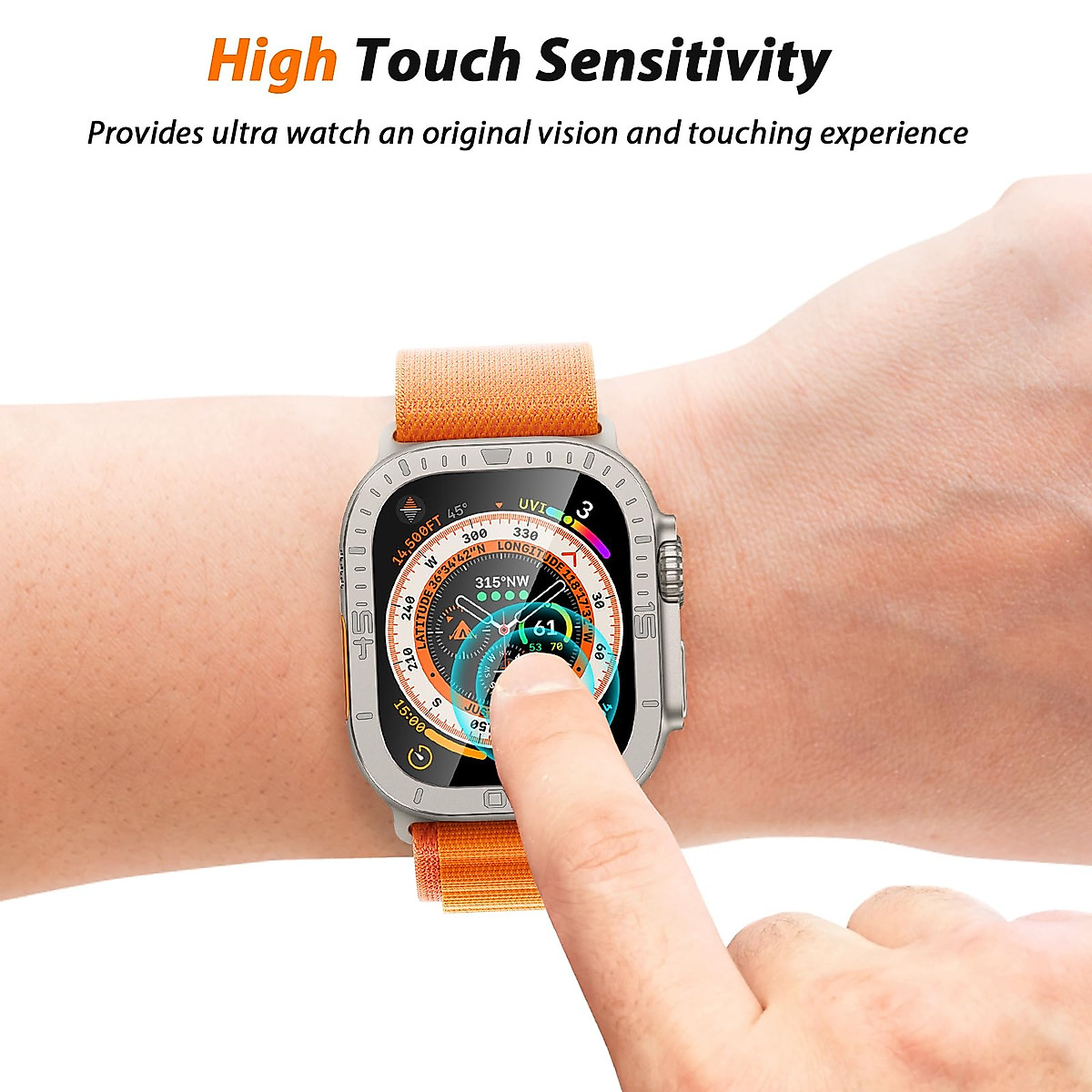 Amizee 2 Pack Metal Case Compatible with Apple Watch Ultra/Ultra 2 Screen Protector Case 49mm with Tempered Glass, Metal Frame Built in HD Glass Protective Cover for iWatch 49mm (B-Numeric Titanium)