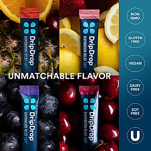 DripDrop Hydration Juicy Variety Pack - Electrolyte Drink Mix Single-Serve Powder Packets - Grape, Fruit Punch, Strawberry Lemonade, Cherry - 16 Servings