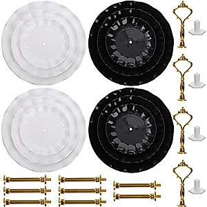 DEAYOU 4 Pack 3-Tier Cupcake Dessert Stand, Plastic Tiered Cake Stand Display Tower, Pastry Serving Tray Platter Rack Holder for Buffet, Cookie, Party, Wedding, Home Decor, White Gold, Black Gold