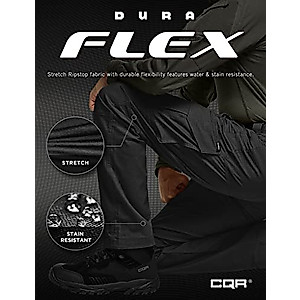 CQR Men's Flex Ripstop Tactical Pants, Water Resistant Stretch Cargo Pants, Lightweight EDC Hiking Work Pants, Dura Flex Mag Pocket Black, 38W x 34L