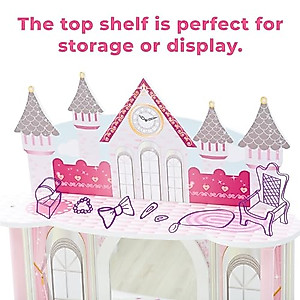 Teamson Kids Dreamland Princess Play Vanity Set with Mirror, Shelf, Storage Drawer, Stool, and Accessories for 12" Dolls, White an Pink