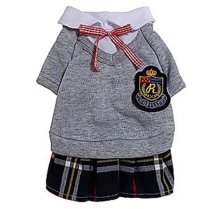 KINDD Pet Clothing Clothes for Dogs Campus Style Lovers Outfit Small Dog Puppy Plaid Dog Dress Hoodie Sweatshirts Pet Clothes, Grey for gril, XL