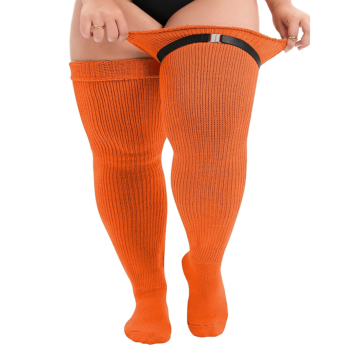Century Star Plus Size Thigh High Socks for Thick Thighs Extra Long Striped Thick Over Knee Stockings Leg Warmers Tube Socks Orange One Size