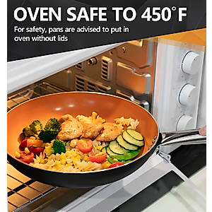 MICHELANGELO Nonstick Frying Pan with Lid, 12 Inch Copper Frying Pan with Ceramic Coating, 12 Inch Nonstick Frying Pan, Large Nonstick Skillet with Lid, Copper Pan Nonstick Pan, 12 Inch