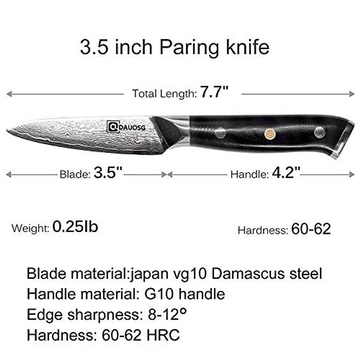 DDAUOSG Paring Knif 3.5 inch Japanese VG10 Super Steel 67 Layer High Carbon Stainless Damascus Steel Peeling Utility knives