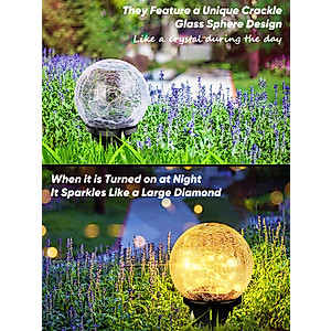 Garden Solar Ball Lights Outdoor Waterproof, 50 LED Cracked Glass Globe Solar Power Ground Lights for Path Yard Patio Lawn, Christmas Decoration Landscape Warm White(2 Pack 4.7'')