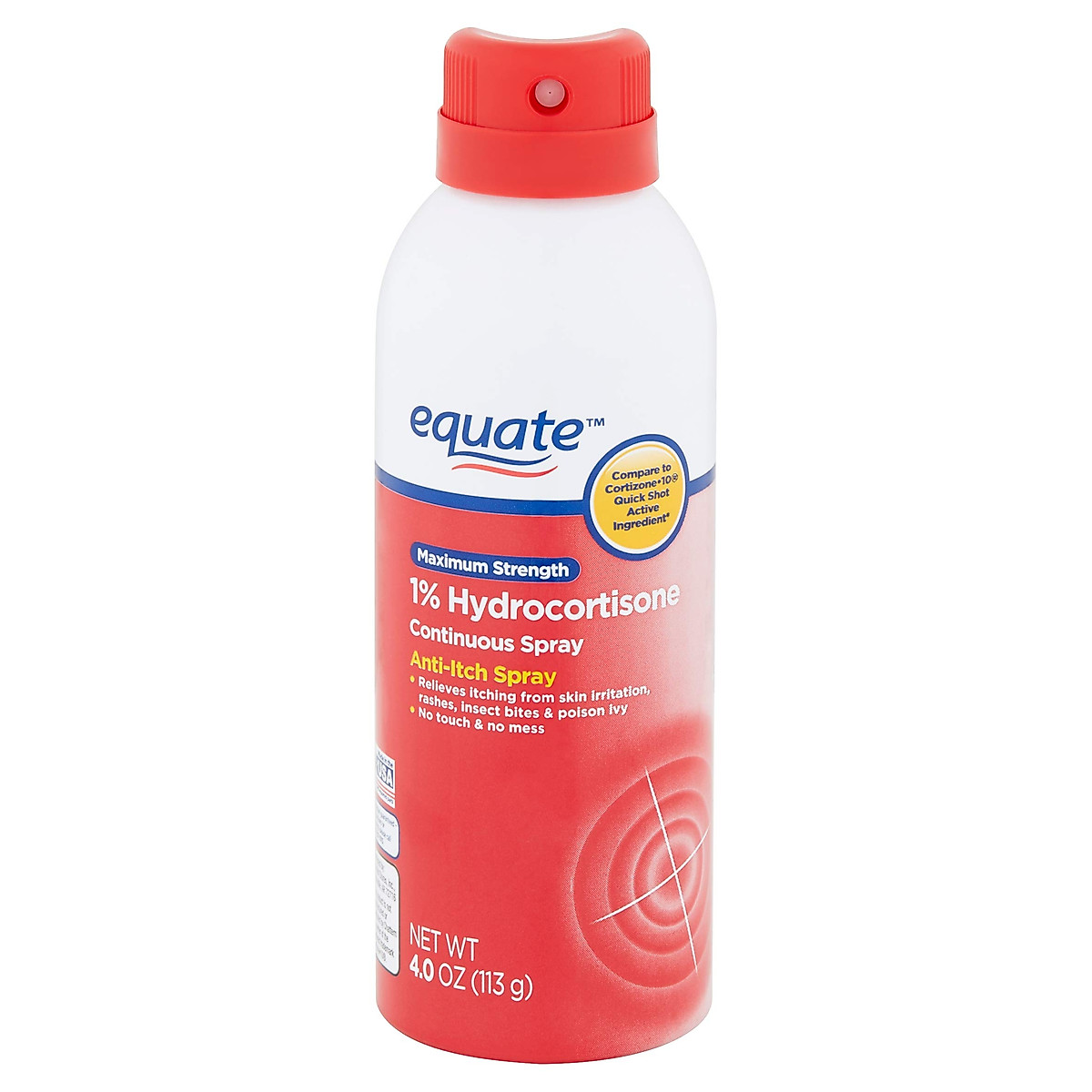 Maximum Strength 1% Hydrocortisone, with Aloe, Continuous Spray, by Equate, Compare to Cortisone-10 Quick Shot