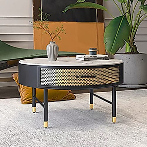 ZYWH Coffee Table Round White Marble Table top Desk Modern Cocktail Table for Living Room, Sofa Table, Office Table, Elegant Table (D:21.6 inch Round)