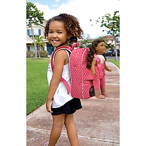 Badger Basket Delightful Doll Travel Backpack with Plush Friend Compartment – Perfect for 18-Inch Dolls with Stylish Pink Star Design