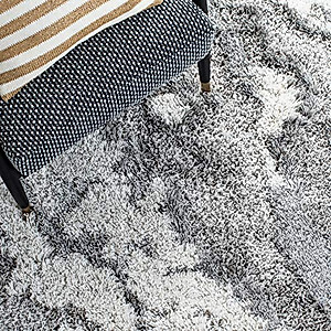 SAFAVIEH Horizon Shag Collection Area Rug - 10' x 14', Grey & Ivory, Modern Abstract Design, Non-Shedding & Easy Care, 2-inch Thick Ideal for High Traffic Areas in Living Room, Bedroom (HZN890F)