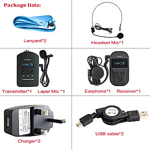 EXMAX EXD-101 2.4GHz Wireless Audio Tour Guide System 9999 Channels Hands-free Whisper Accoustic Transmission System for Training Conference Simultaneous interpretation(1 Transmitter & 1 Receiver)