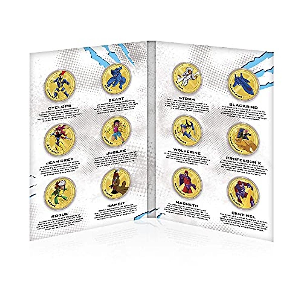 FANTASY CLUB Complete Pack The Official X Men Commemorative Complete Collection – 12 Coins/Medals of The Most Memorable Characters from The Best Loved Films. Au Plated and Colored + Decorative Album.