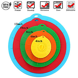 Adpartner Silicone Microwave Cover, 5 Pack Heat Resistant Silicone Lids Reusable Silicone Covers for Food Storage, BPA-Free Silicone Cooking Covers Food Suction Lids fits Bowls Cups Plates Pots Pans
