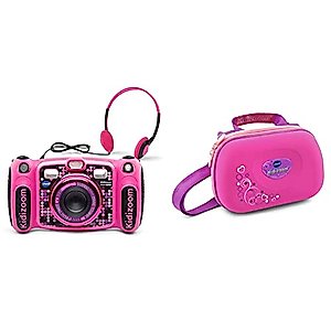 VTech Kidizoom Duo 5.0 Deluxe Digital Selfie Camera with MP3 Player and Headphones, Pink & Kidizoom Carrying Case Amazon Exclusive, Pink