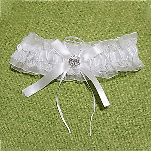Wedding Garters for Bride Lace Bridal Garters with Bow Stretch Party Leg Garter Belt (White)