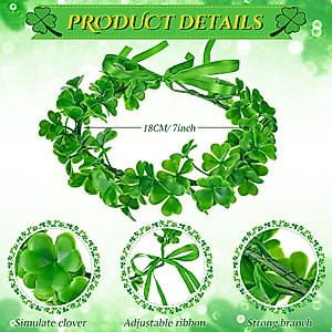 4 Pcs St Patrick's Day Headbands Irish Shamrock Crown Green Garland Clover Fairy Headpiece St. Patrick's Day Accessories for Women Girls Party Supplies