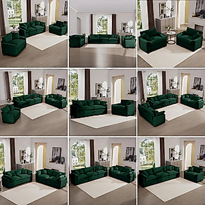 Nestglow Oversized Modular Sectional Sofa Chair, 45'' Modern Corduroy Comfy Cloud Couches for Living Room Apartment, Deep Seat Sofa Chair with 1 Toss Pillows, Green