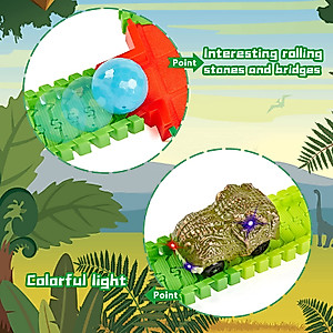 BEMITON Dinosaur Toys Race Car Track, Create a Dinosaur World Road Race, Flexible Dinosaur Track Toys Set, Christmas Birthday Gifts for 3 4 5 6 7 Years Old Boys Girls Kids