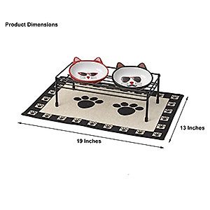 PetRageous 10209 Paws Tapestry Dog Non-Skid Machine Washable Placemat for Pet Feeding Stations with Rubber Backing 13-Inch by 19-Inch for Dogs and Cats, Black and Natural