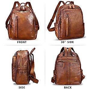 Genuine Leather Backpack Purse for Women Vintage Casual Daypack College Bag Handmade Cowhide Western Rivets Rucksack (Brown)