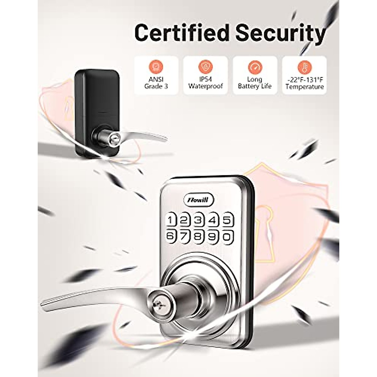 Keyless Entry Door Lock with Handle, Zowill Electronic Keypad Deadbolt Door Locks Handle Lever, Front Door Lock Set, Digital Door Lock, Auto-Locking, Anti-peep Code Door Handle Lock, Satin Nickel