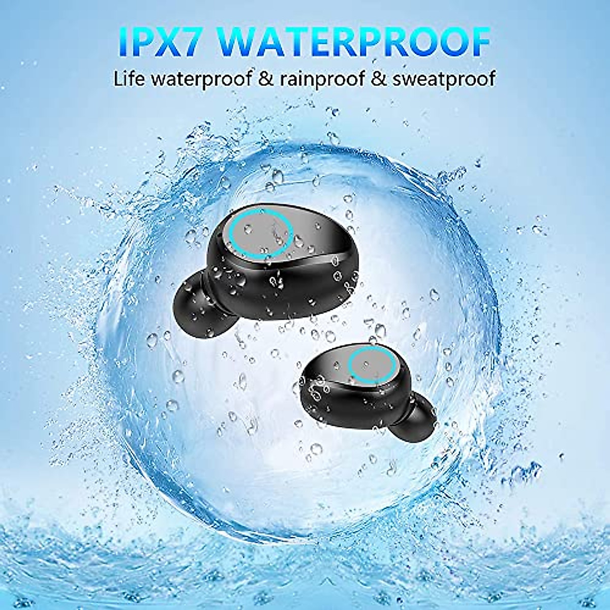 VOLT PLUS TECH Slim Travel Wireless V5.1 Earbuds Compatible with Your Xiaomi Redmi 9A Updated Micro Thin Case with Quad Mic 8D Bass IPX7 Waterproof/Sweatproof (Black)