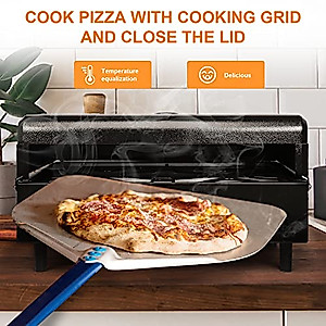 Hisencn Portable Flat Top Grill Propane Gas Grill for Outdoor, Camping, Tabletop, Kitchen, Tailgating, RV - 348 sq. in. Heavy Duty & 24000 BTUs Griddle for BBQ Grill, 22 Inch with Hood, with Carry Bag