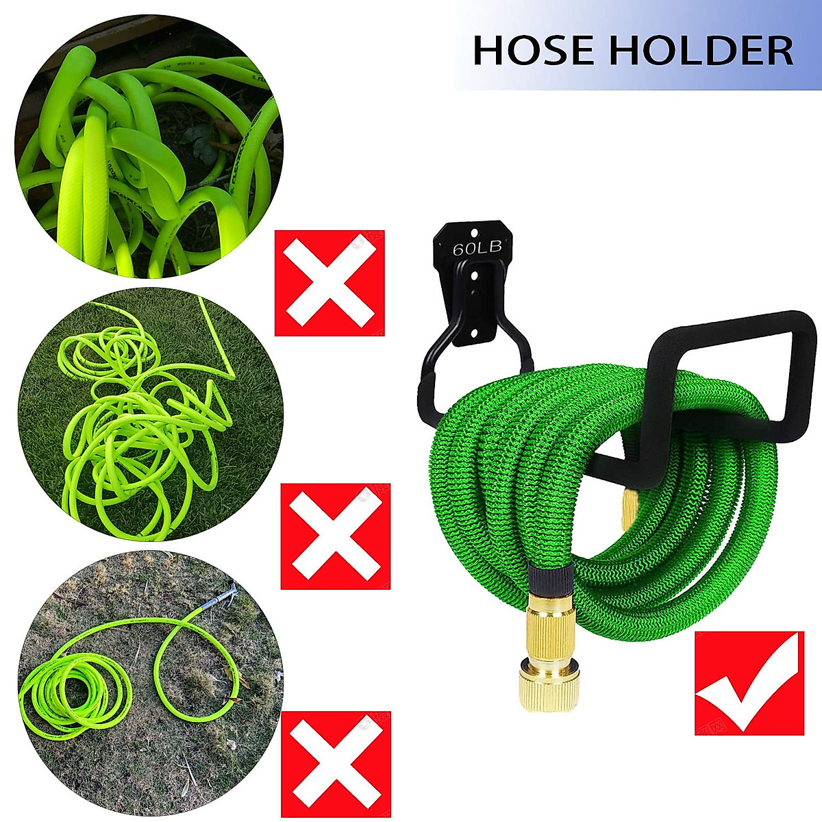 BEIIMPKLU Garden Hose Holder - Heavy Duty Hose Hanger Wall Mount, Water Hose Holder for Outside Yard, Metal Hose Hooks For Garden Hose, Extension Hose