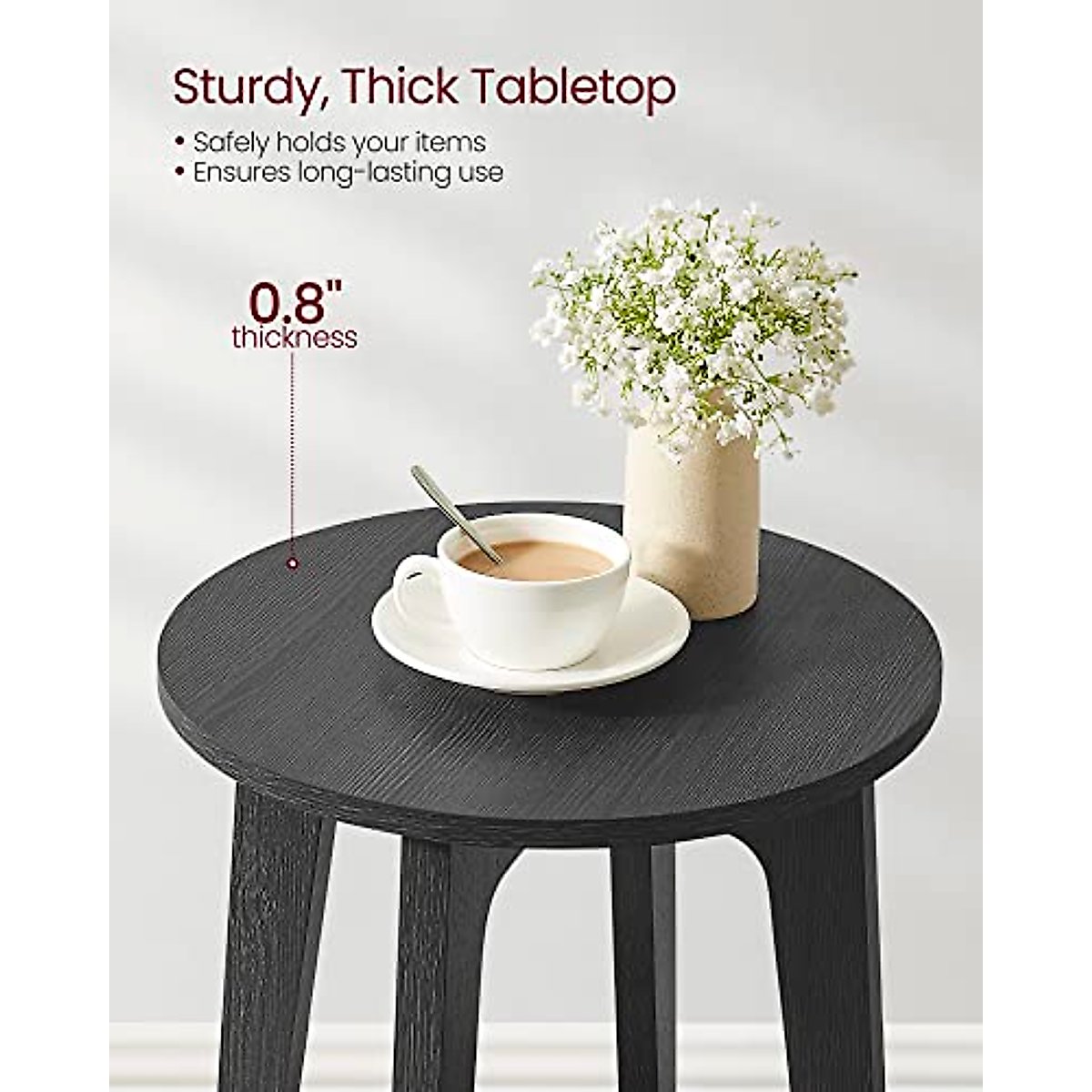 VASAGLE Round End Table with Lower Shelf, Nightstand for Small Spaces, 15.8 x15.8 x 19.7 Inches, Black