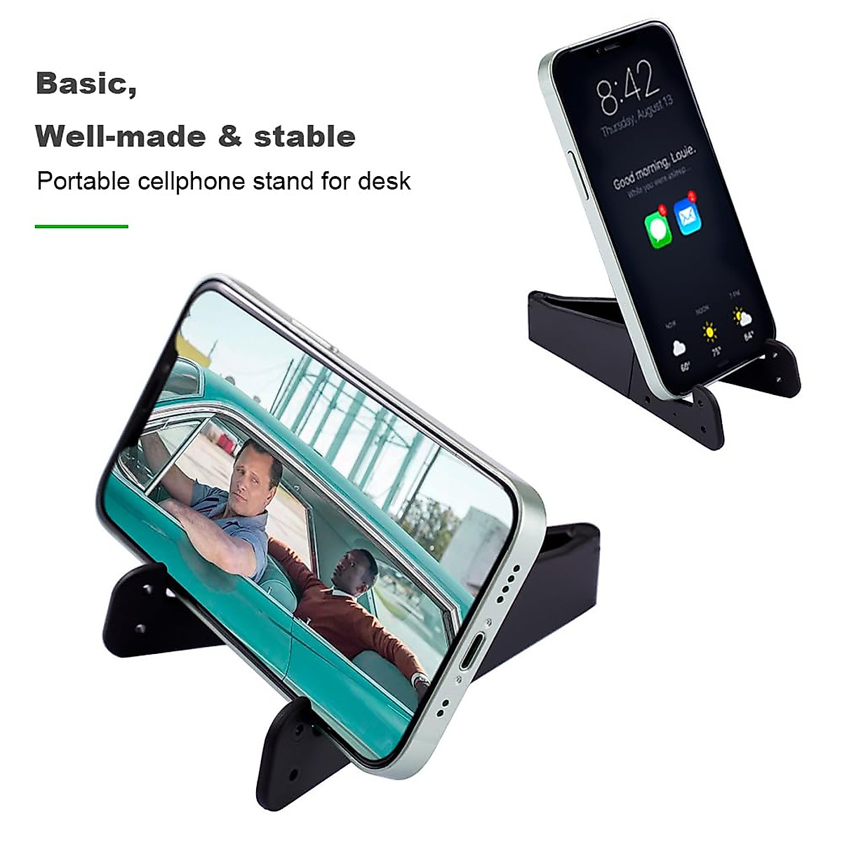 3 Pack Portable Cell Phone Stand for Desk, 【Upgraded Material】 Universal Pocket-Sized Foldable Small Mobile Phone Holder, V Smartphone Kickstand Mount Compatible with iPhone IPads Kindle Android-Black