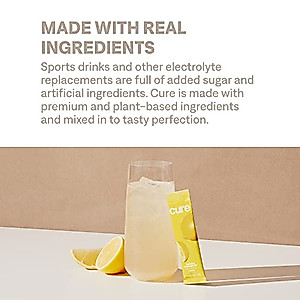 Cure Hydrating Plant Based Electrolyte Mix | FSA & HSA Eligible | Powder for Dehydration Relief | Made with Coconut Water | Non-GMO | No Added Sugar | Vegan | Paleo | Pouch of 14 Packets - Lemonade