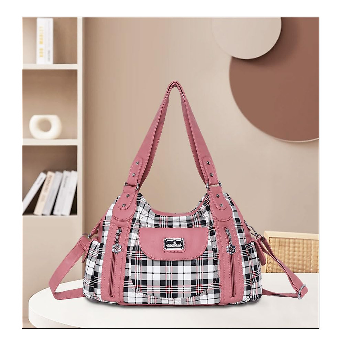 Angel Kiss Purses for Women, Large Shoulder Bag Hobo Tote Purse Mutipocket Faux Leather Satchel Hobo Purse